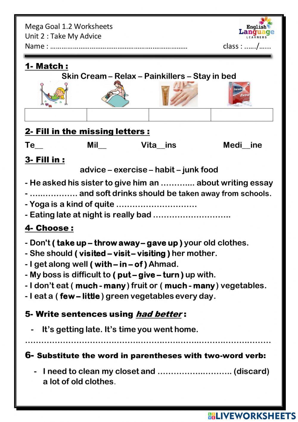 2510544 | Unit:2 Take My Advice Worksheet | Ali Alharthi