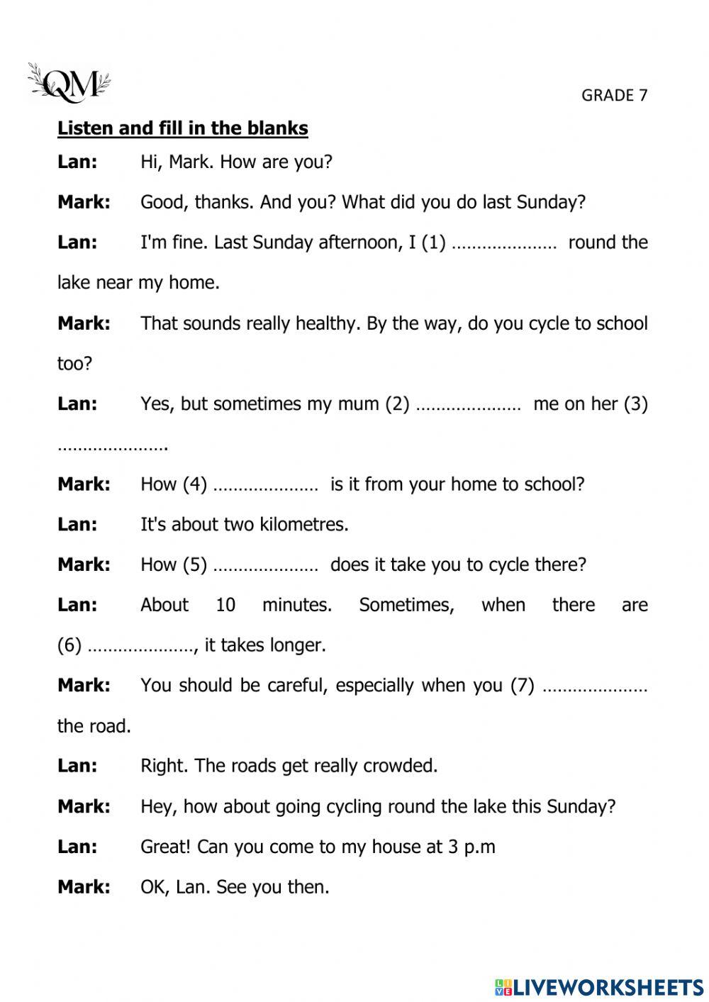 G7-u7 worksheet | Live Worksheets