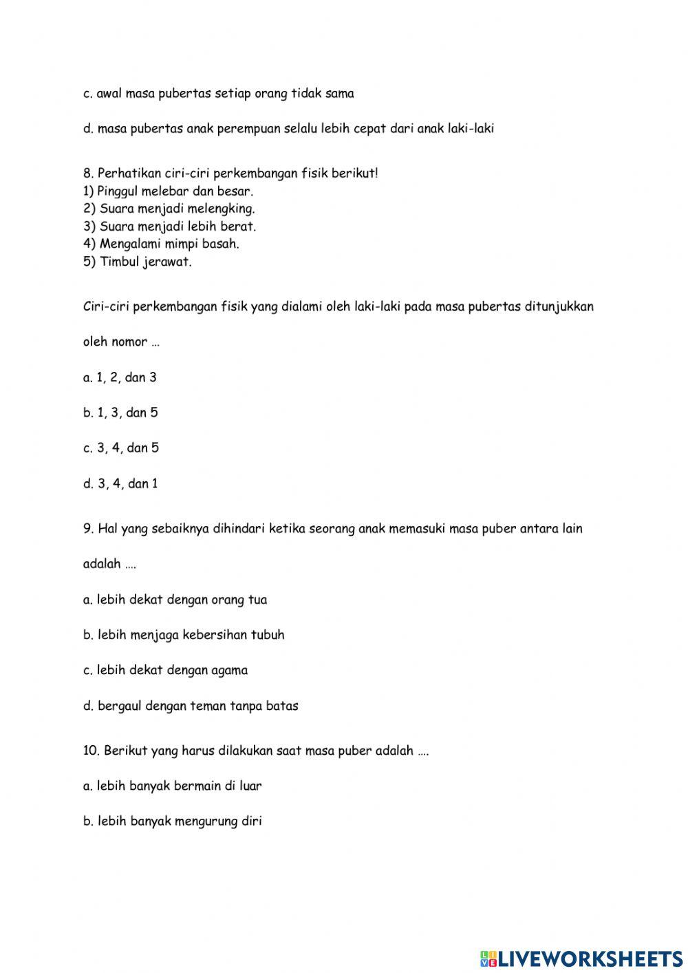 Pubertas PH tema 6 worksheet | Live Worksheets