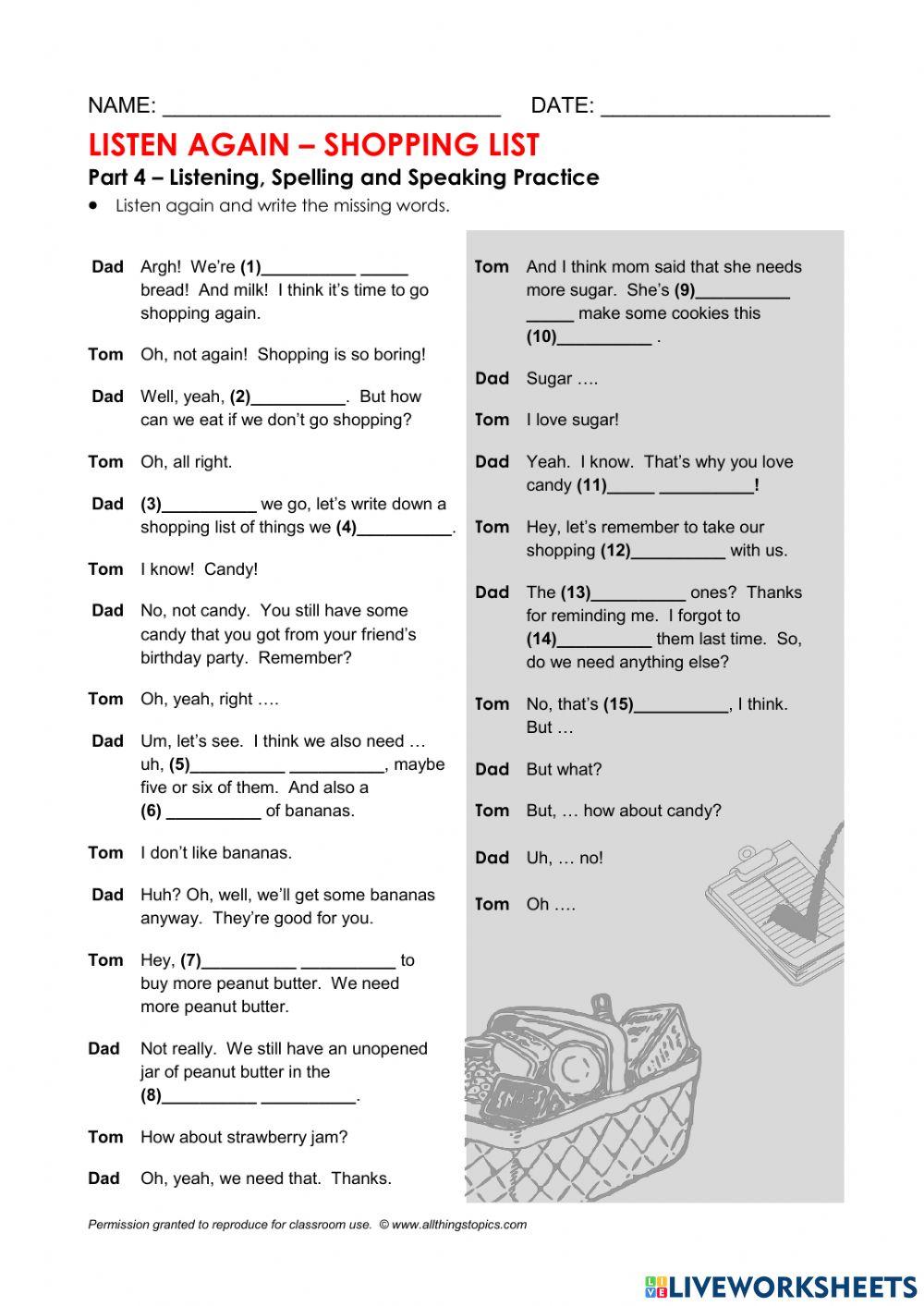 Shopping List https:--www.liveworksheets.com-lwsmaker- worksheet | Live Worksheets