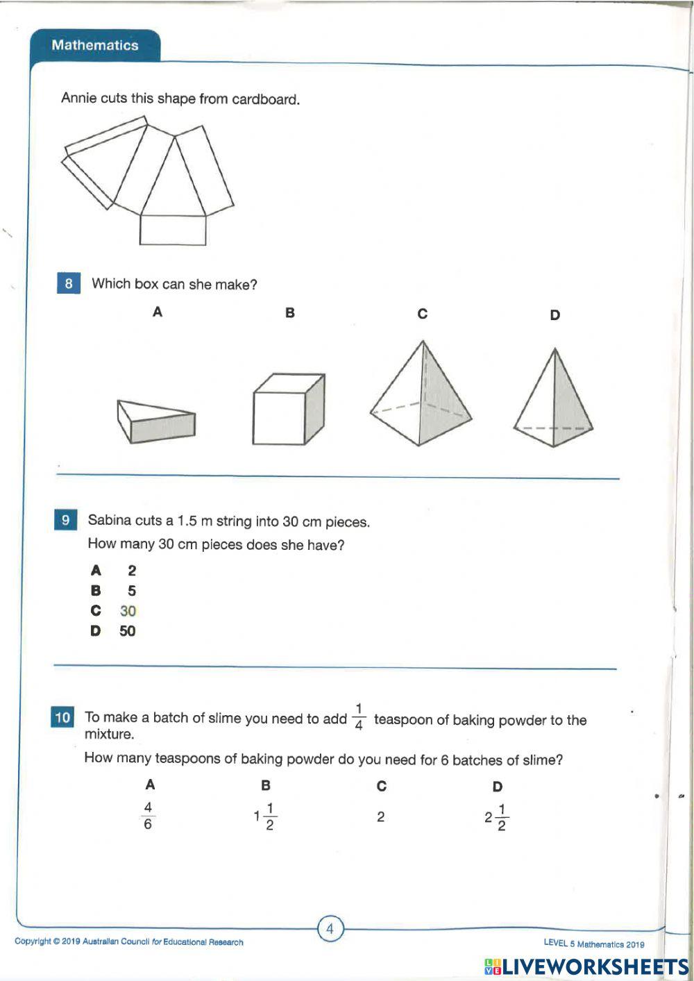PYP 5 Math ACER 2019 online exercise for | Live Worksheets
