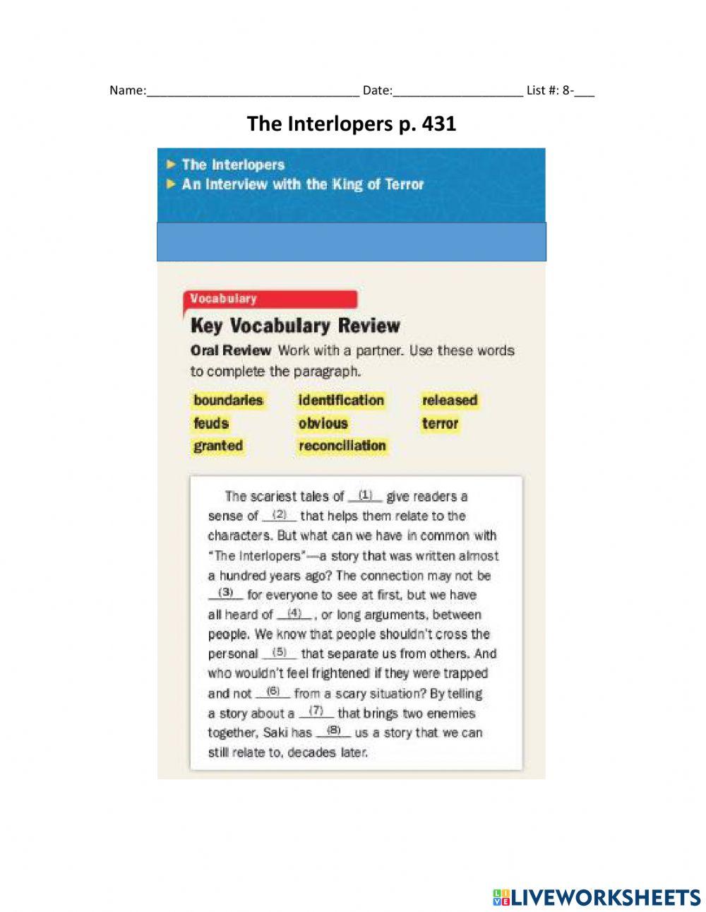 8-Interl Key Vocab worksheet | Live Worksheets