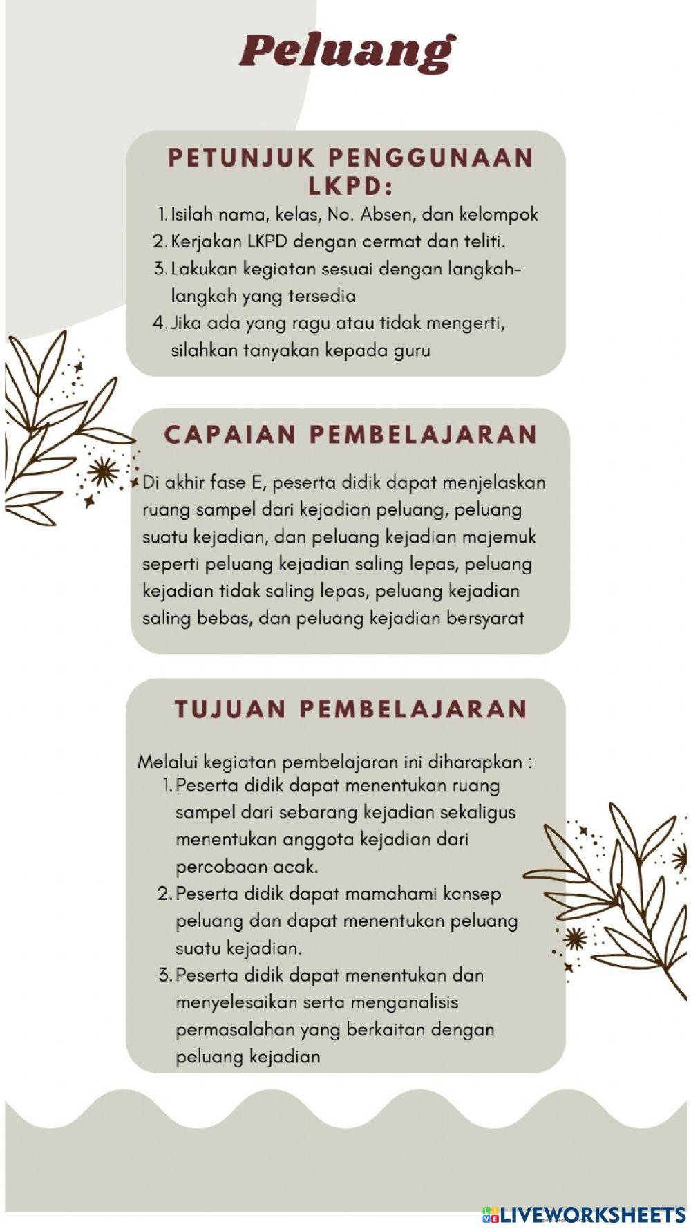 Peluang online worksheet for Grade 10 | Live Worksheets