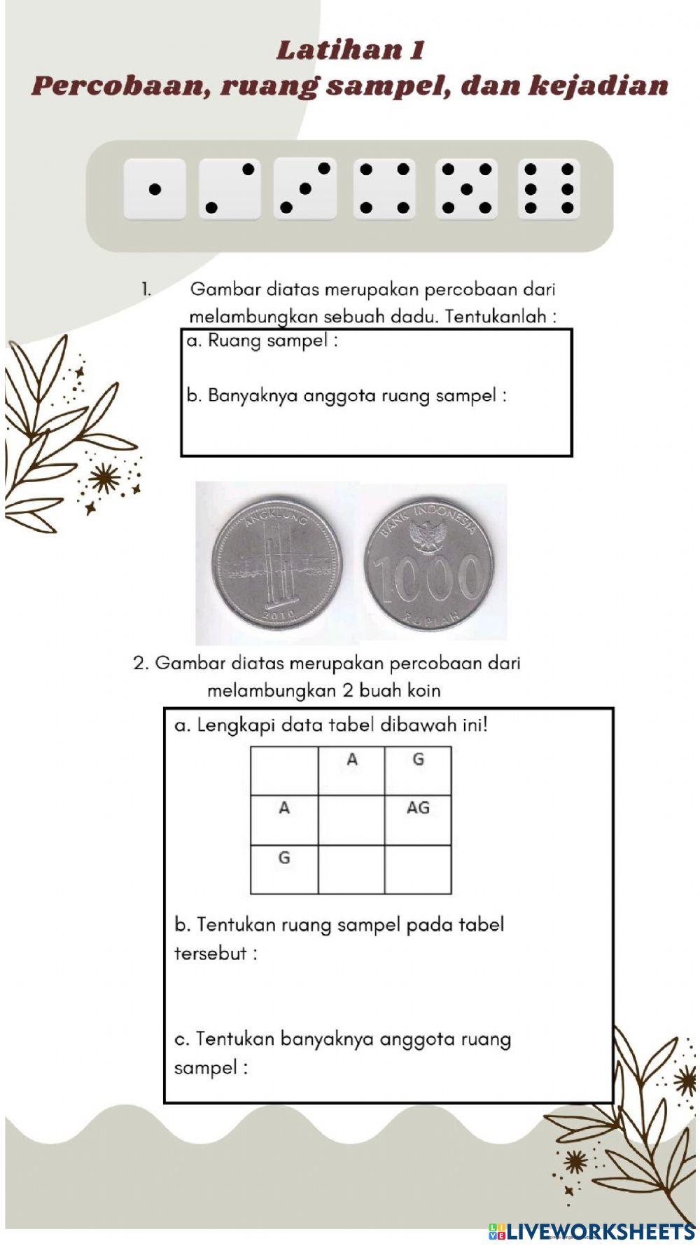 Peluang online worksheet for Grade 10 | Live Worksheets