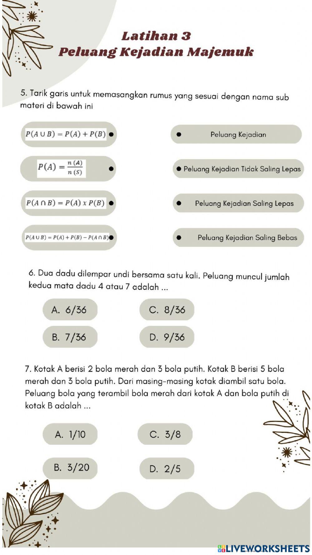 Peluang online worksheet for Grade 10 | Live Worksheets