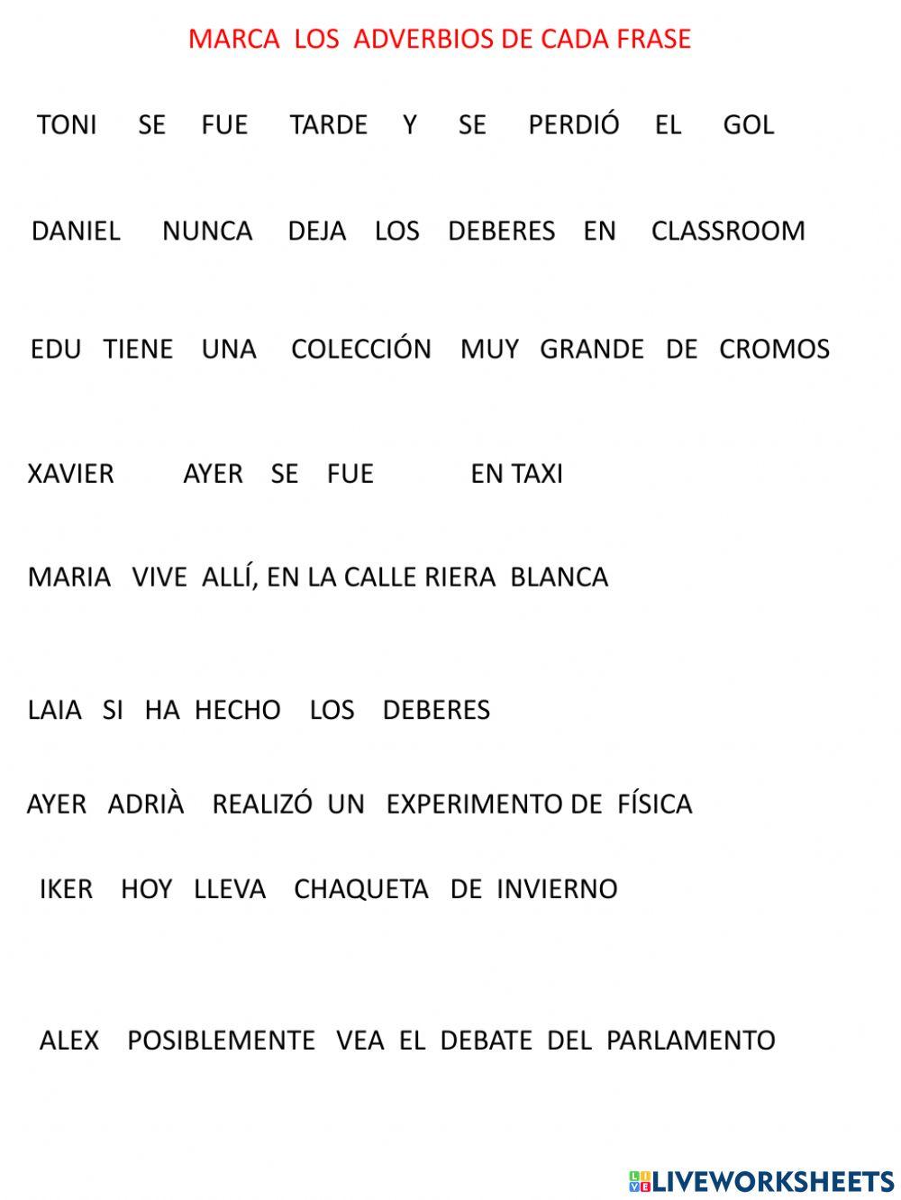 Adverbios | Free Interactive Worksheets | 2279567