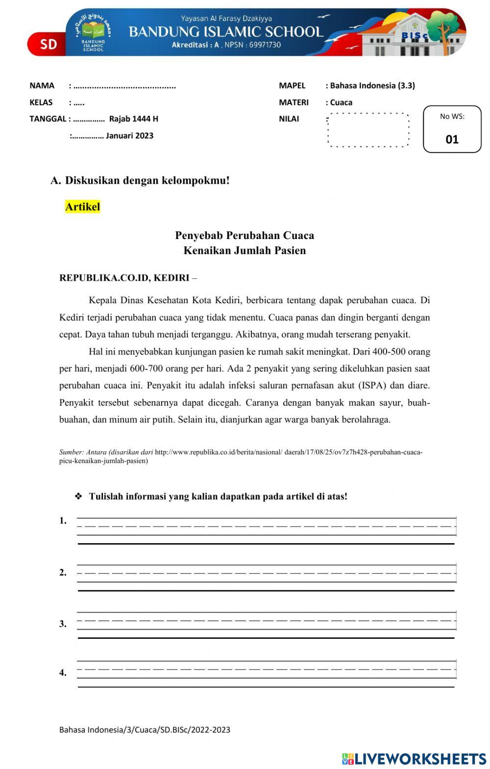 WS01 Bahasa Indonesia worksheet | Live Worksheets