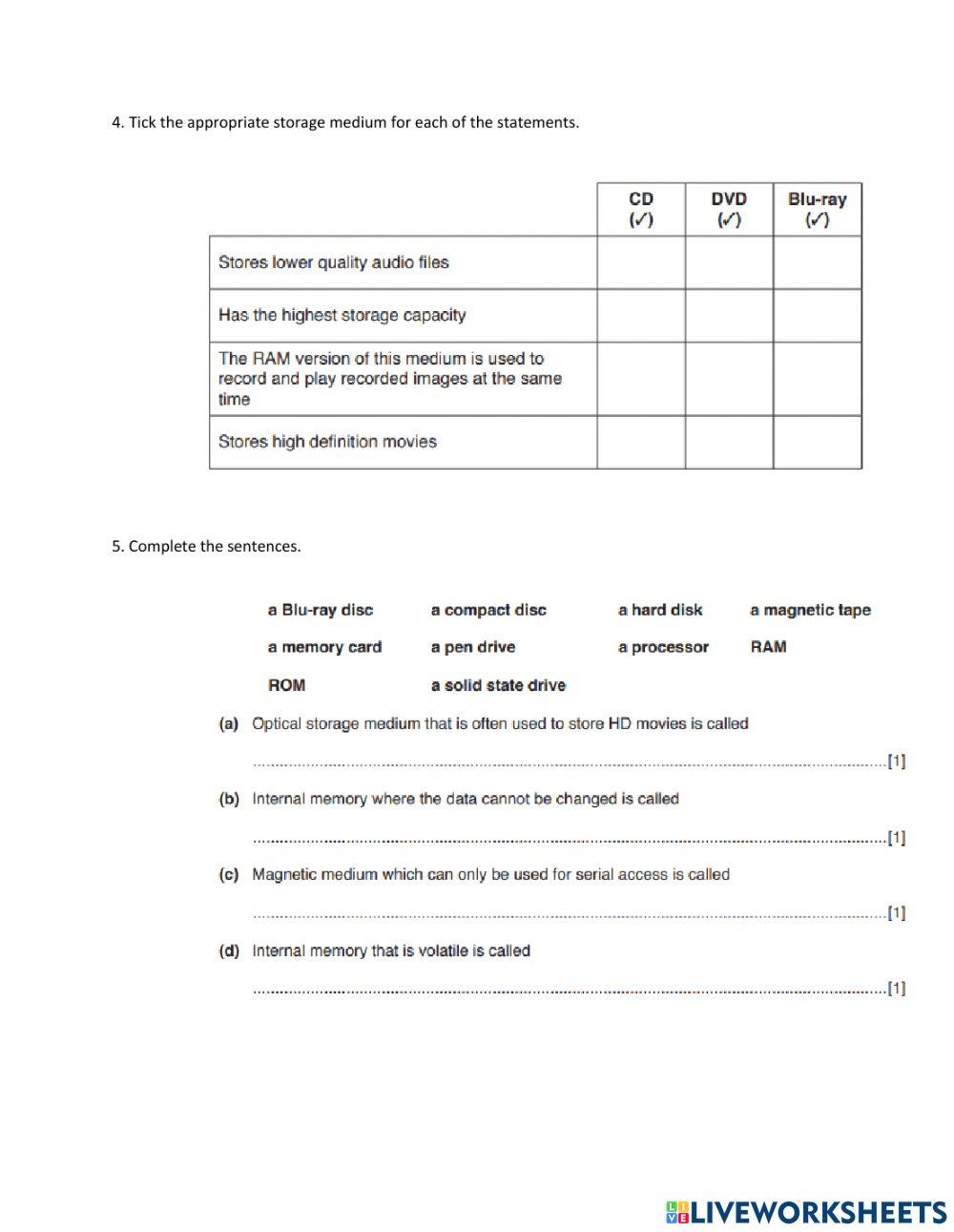 Storage devices chapter 3 online exercise for | Live Worksheets