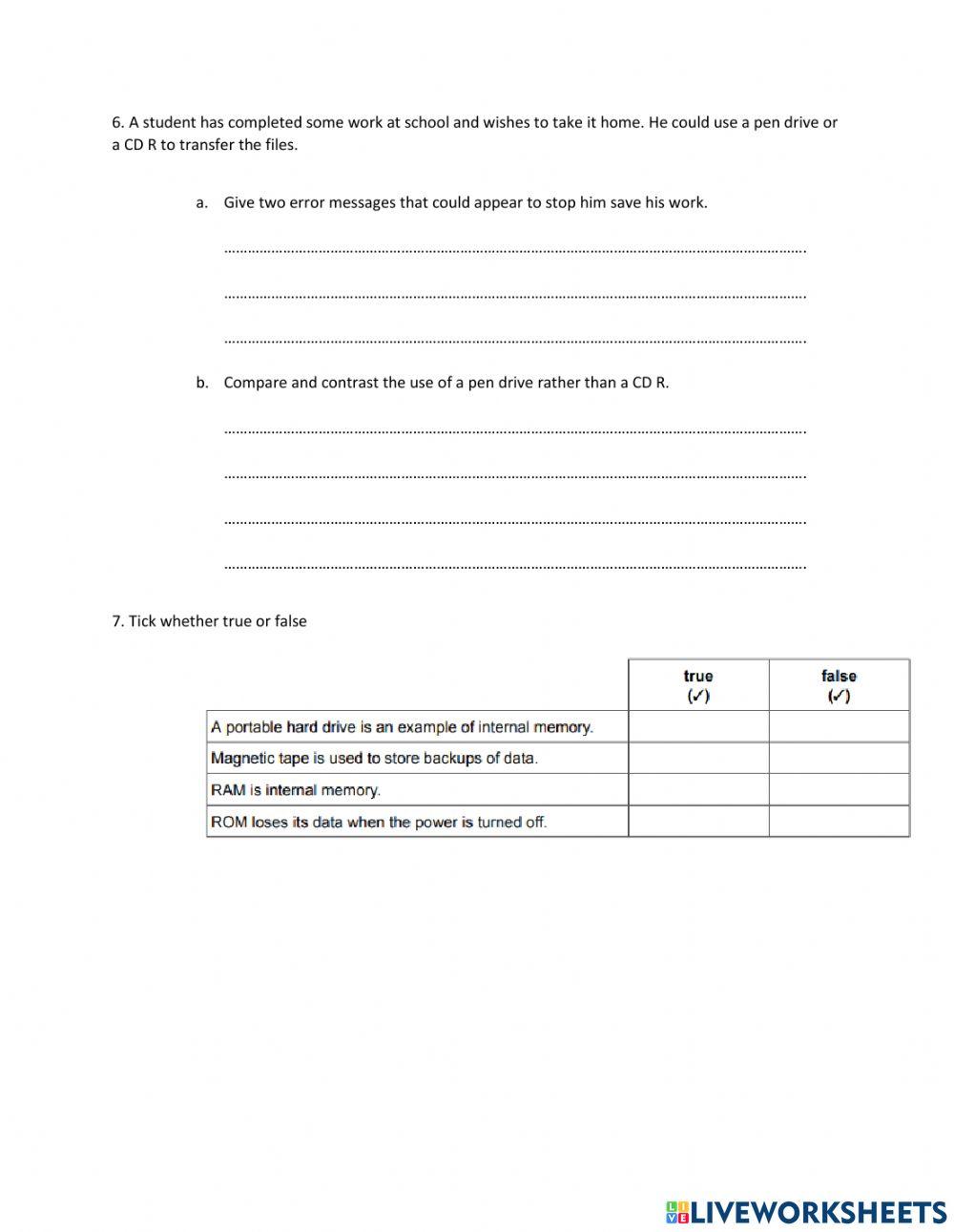 Storage devices chapter 3 online exercise for | Live Worksheets