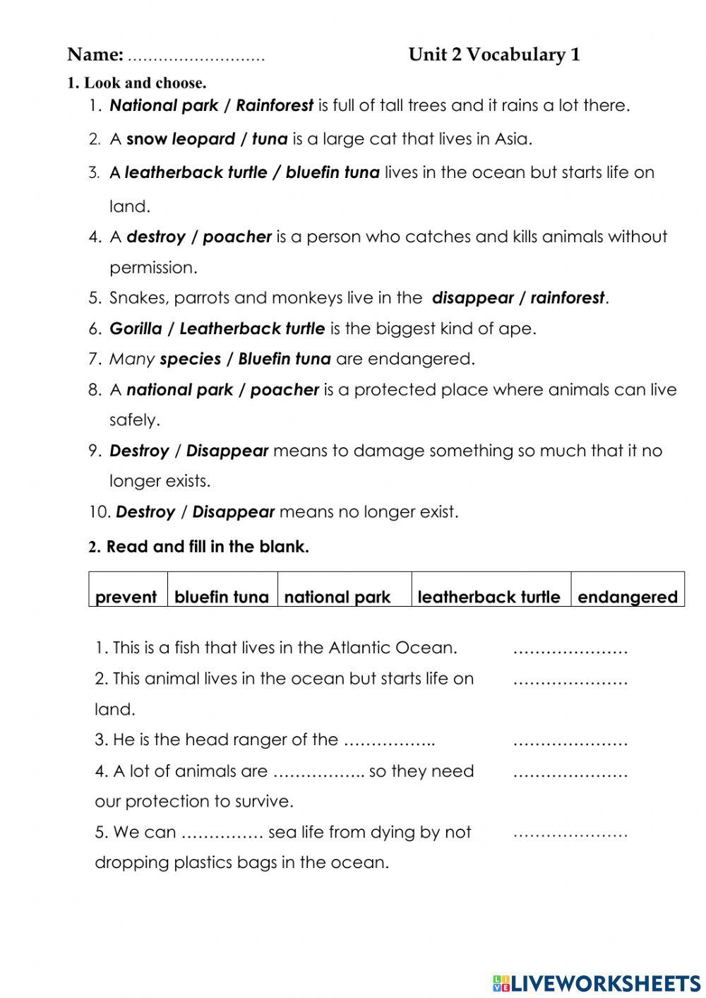 Vocab 1 Unit 3 2280104 | Chu Hồng Tâm | Live Worksheets