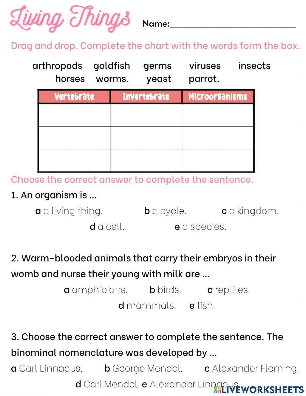 Living Things | Free Interactive Worksheets | 2280546