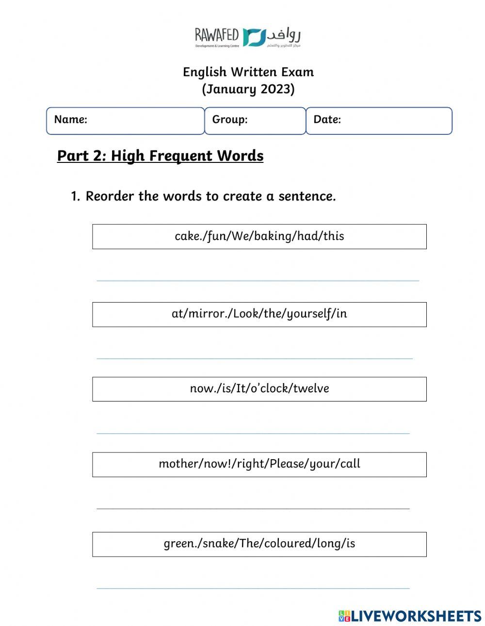 LEVEL1 - HFW Version3 worksheet | Live Worksheets