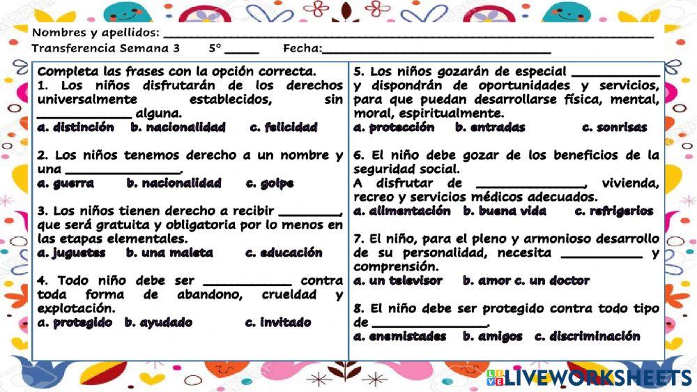 Transferencia Semana 3 Ética Y Valores Worksheet Live Worksheets