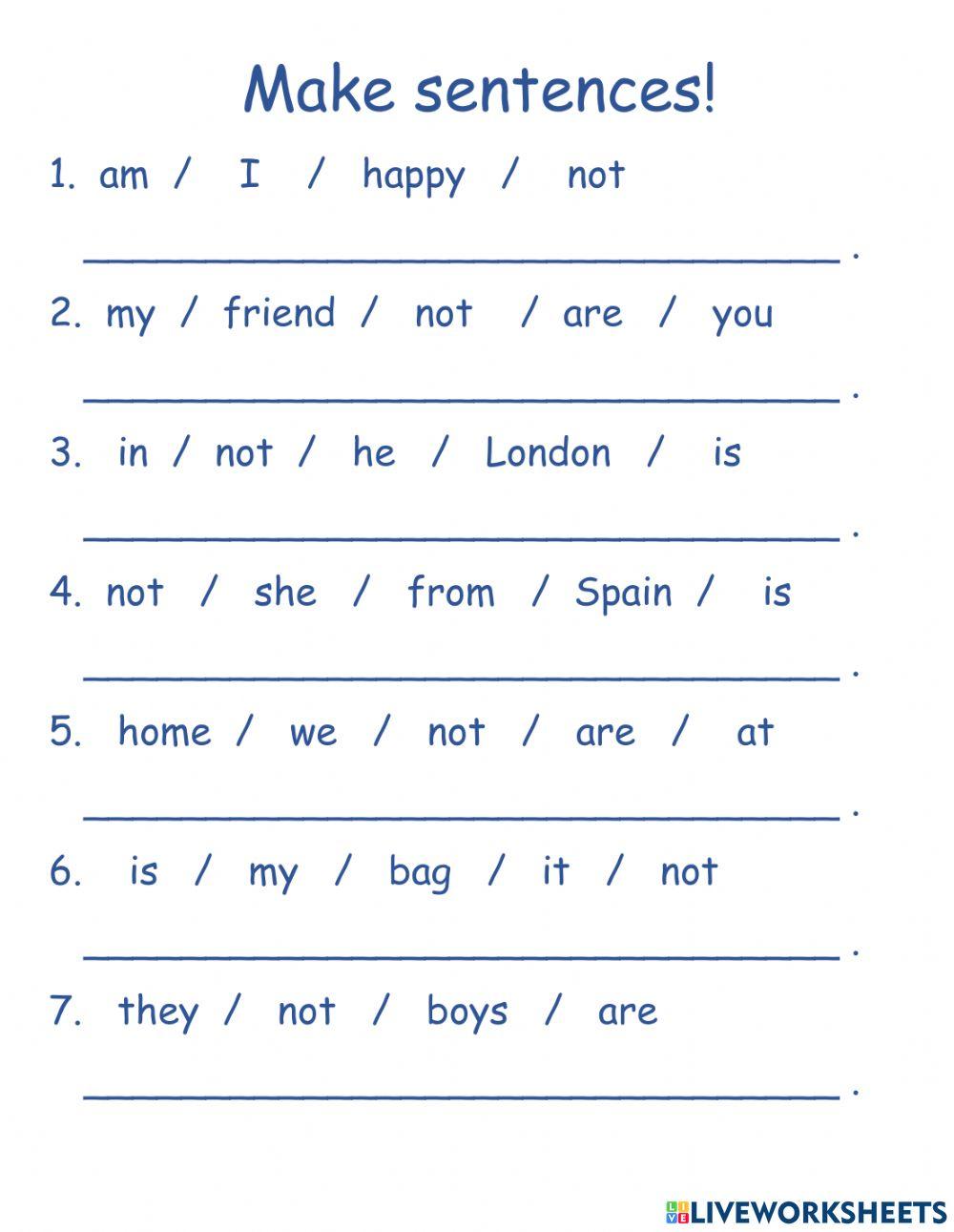 2258325 | Make sentences (negative) present simple to be