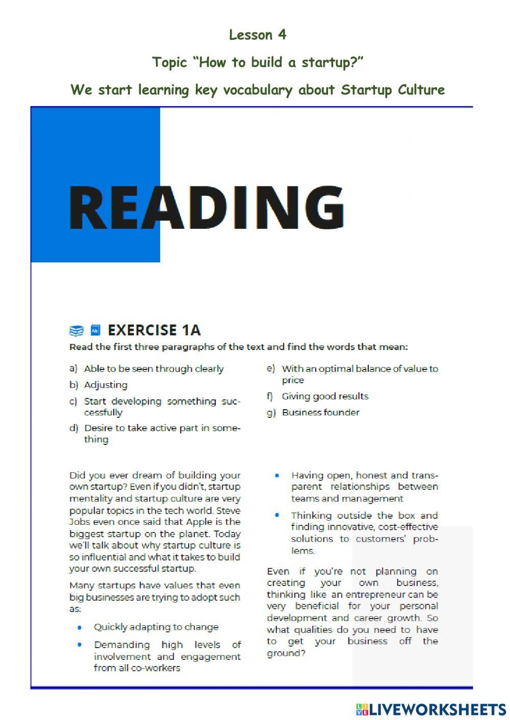 Lesson 4. Startup. Reading | Ruslana Zayets | Live