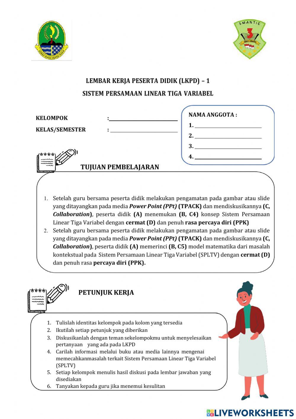 Konsep SPLTV interactive worksheet | Live Worksheets