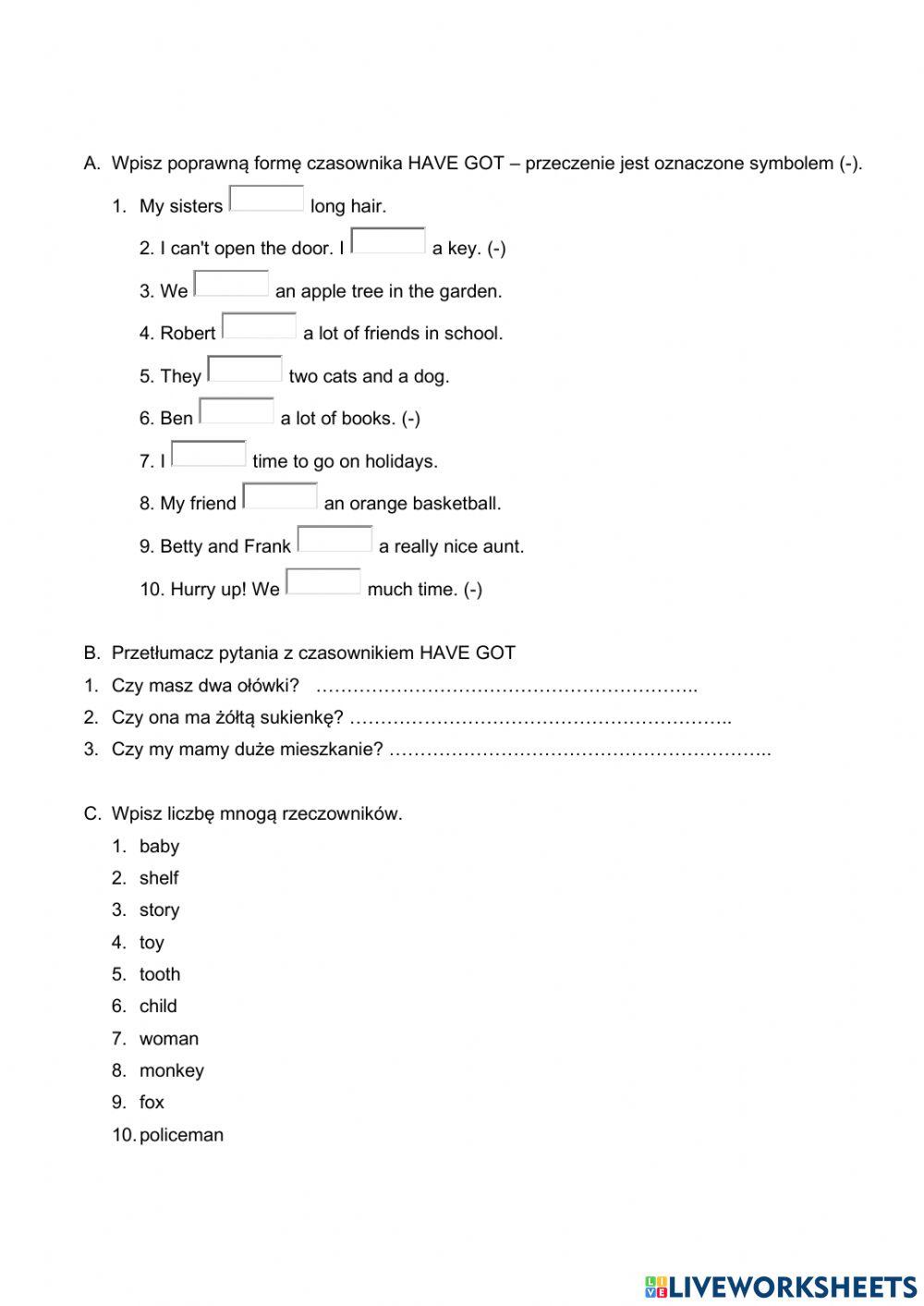 HAVE GOT PLURAL… | Free Interactive Worksheets | 5373974