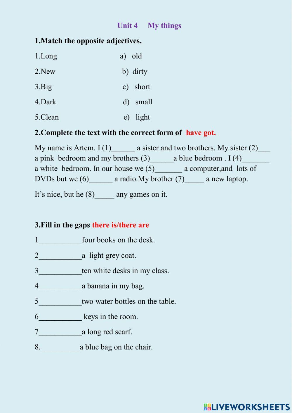 My things worksheet for 5 | Live Worksheets