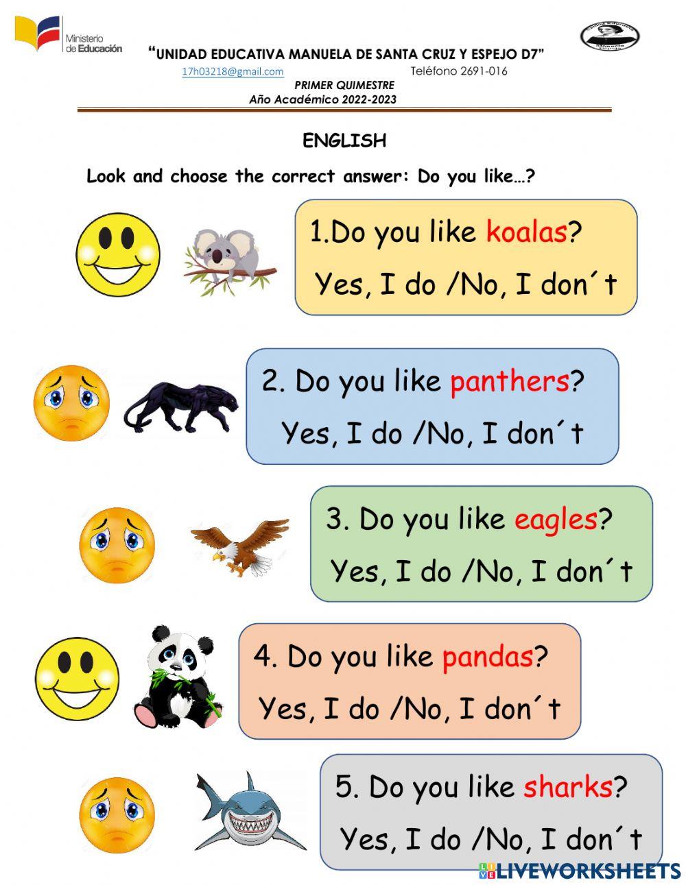 Do you like...?… | Free Interactive Worksheets | 5373988