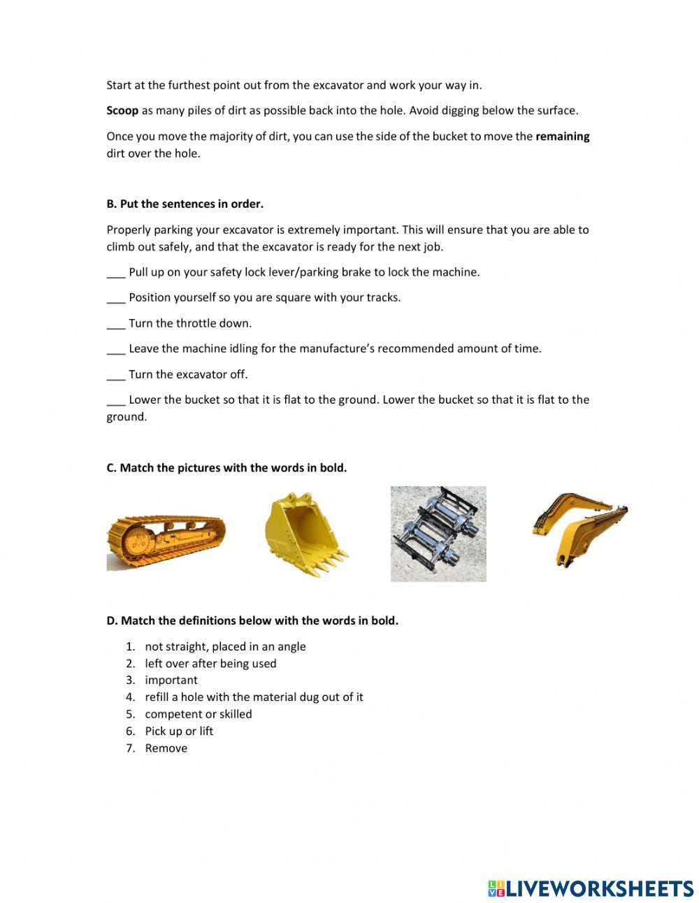 How to use an excavator worksheet | Live Worksheets