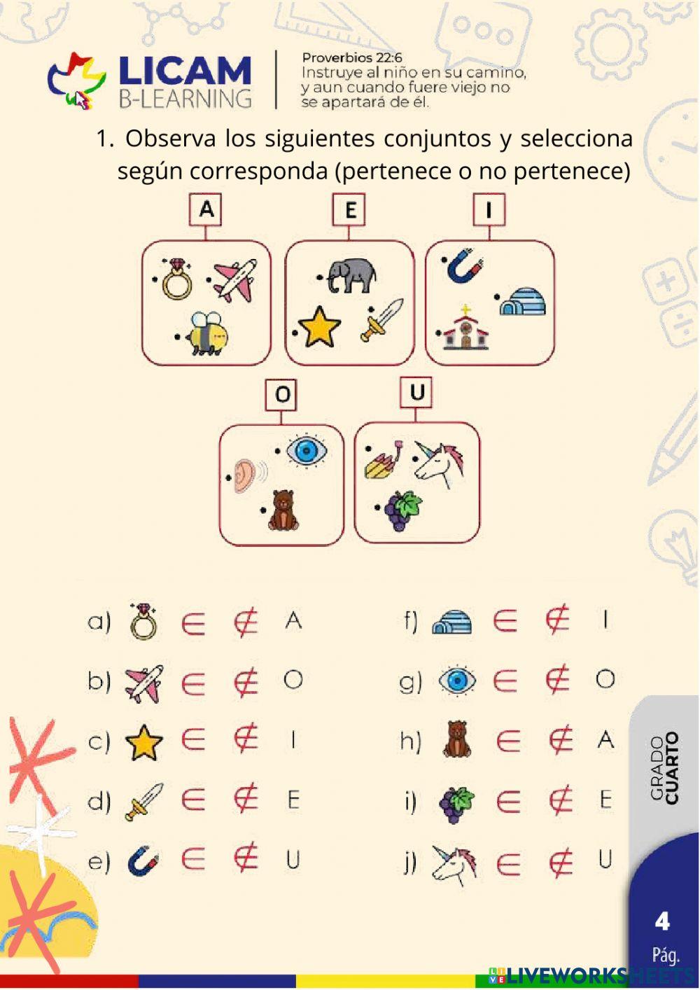 Clasificación de conjuntos online exercise | Live Worksheets