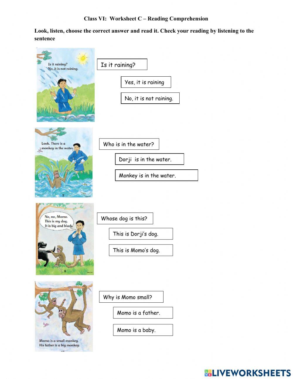 CL-VI-WorksheetA-ReadingCOmprehension worksheet | Live Worksheets