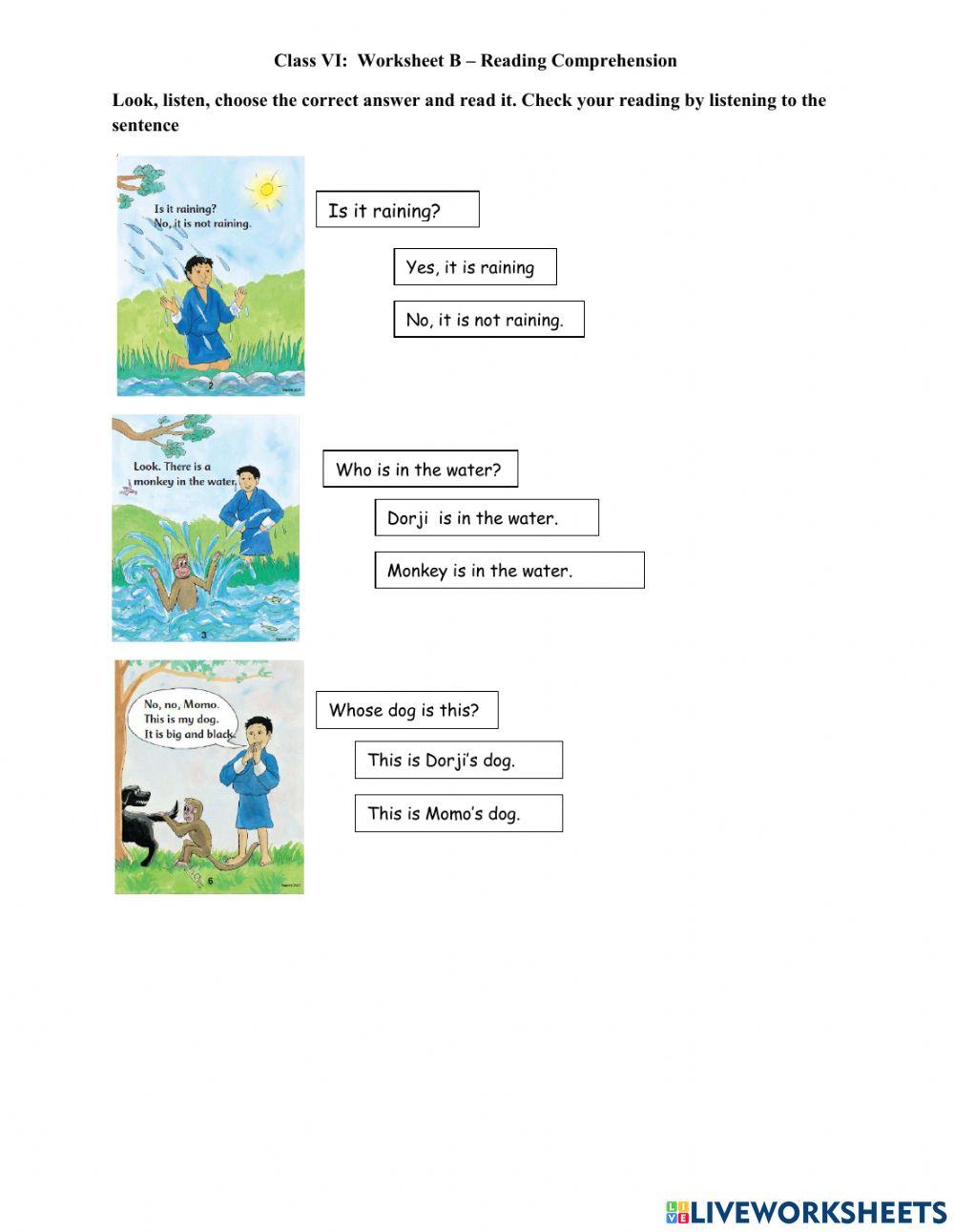Cl-VI: Worksheet B-Reading Comprehension worksheet | Live Worksheets