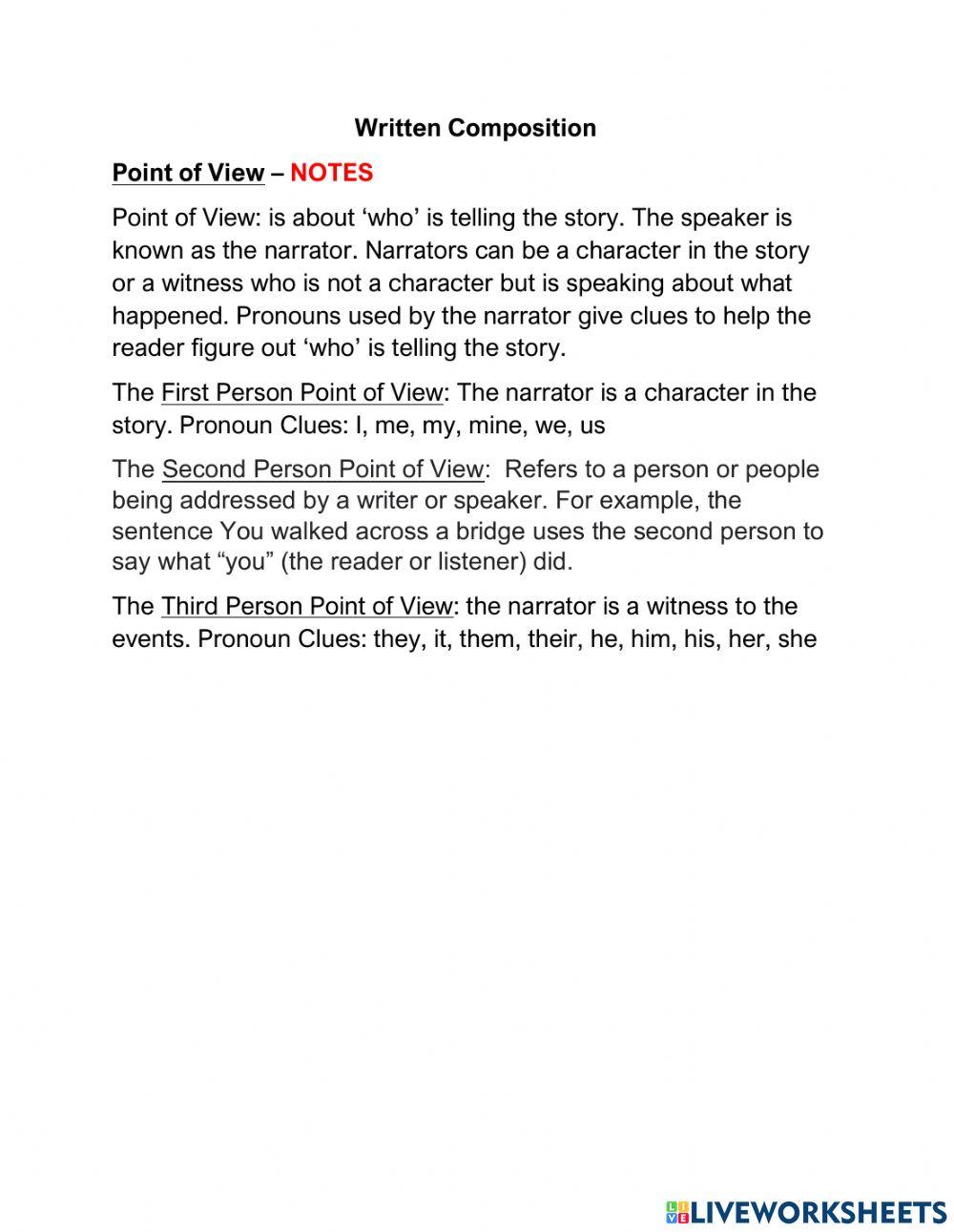 Written Composition - Point of View - NOTES 6922635