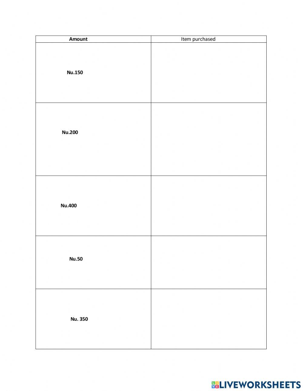 Money online exercise for 6 | Live Worksheets