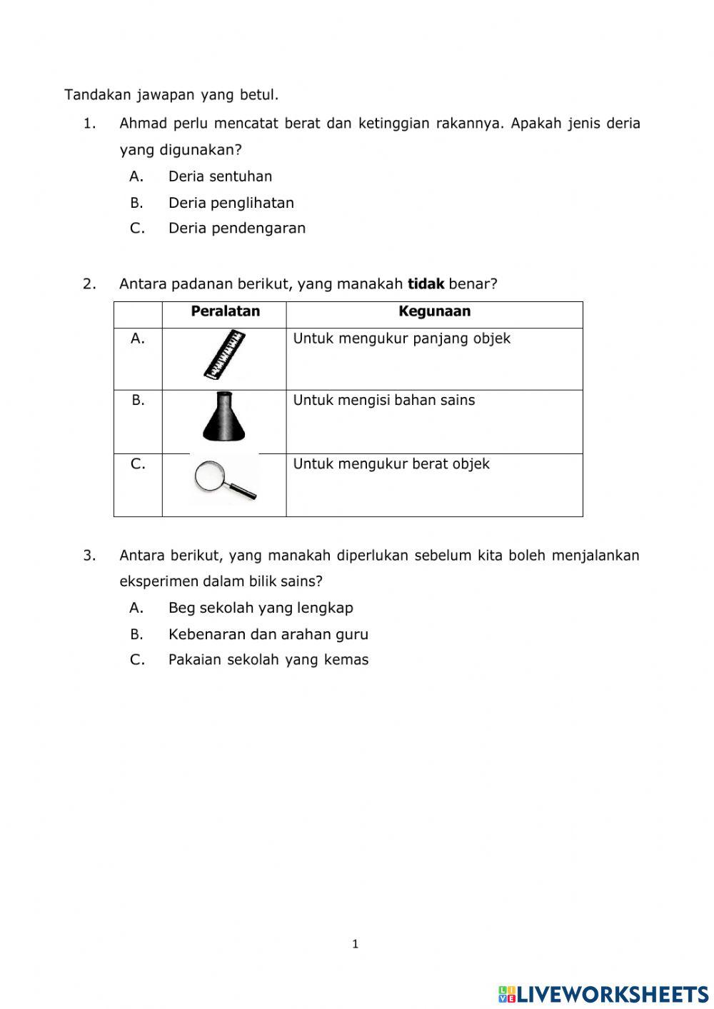 Latihan objektif online exercise | Live Worksheets