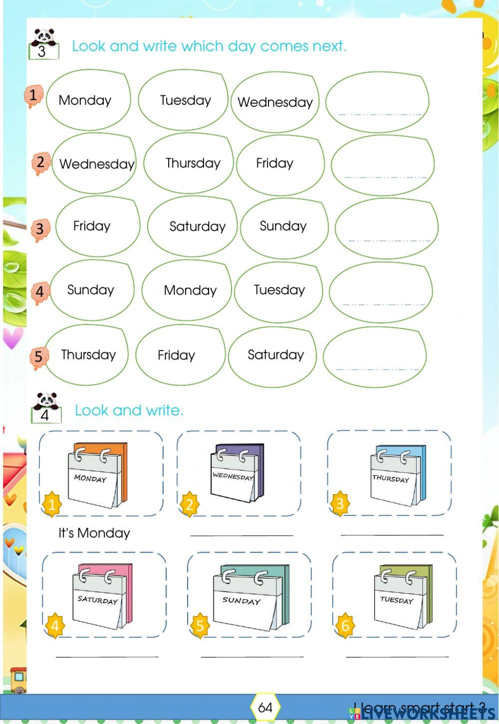 E3 subjects and days worksheet | Live Worksheets