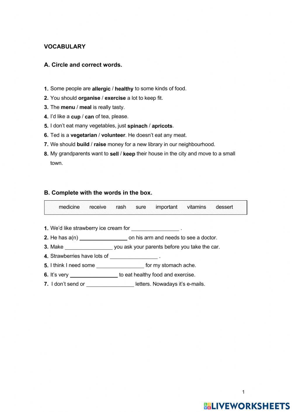 New Destinations A1 Unit test 4 online exercise for | Live Worksheets