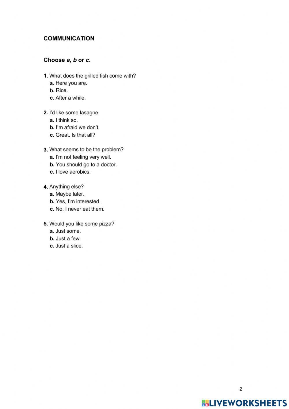 New Destinations A1 Unit test 4 online exercise for | Live Worksheets