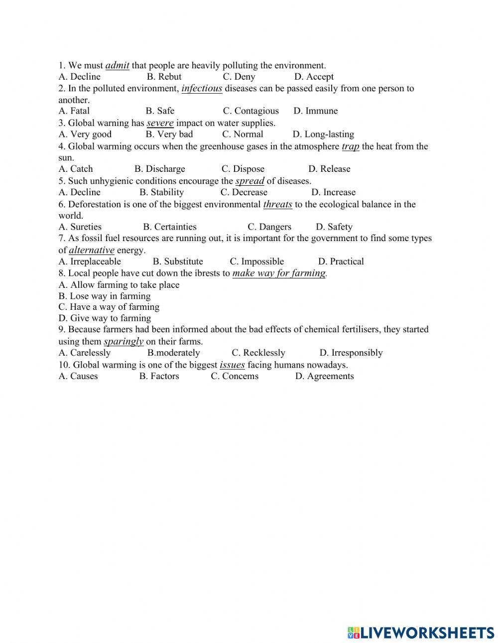 Bài tập từ đồng nghĩa 2512796 | dklinh | Live Worksheets