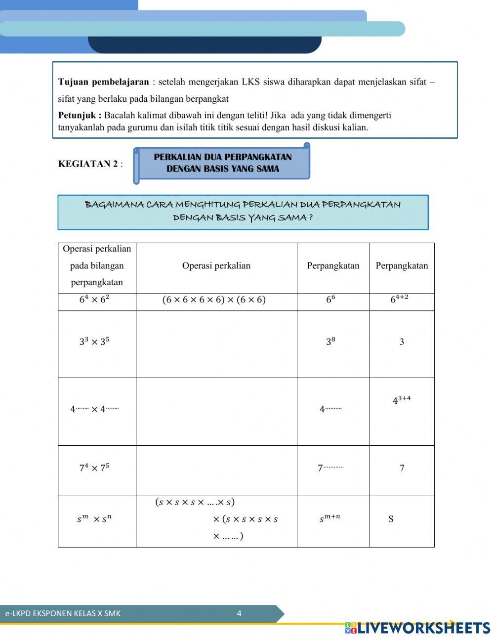 Eksponen online pdf activity | Live Worksheets