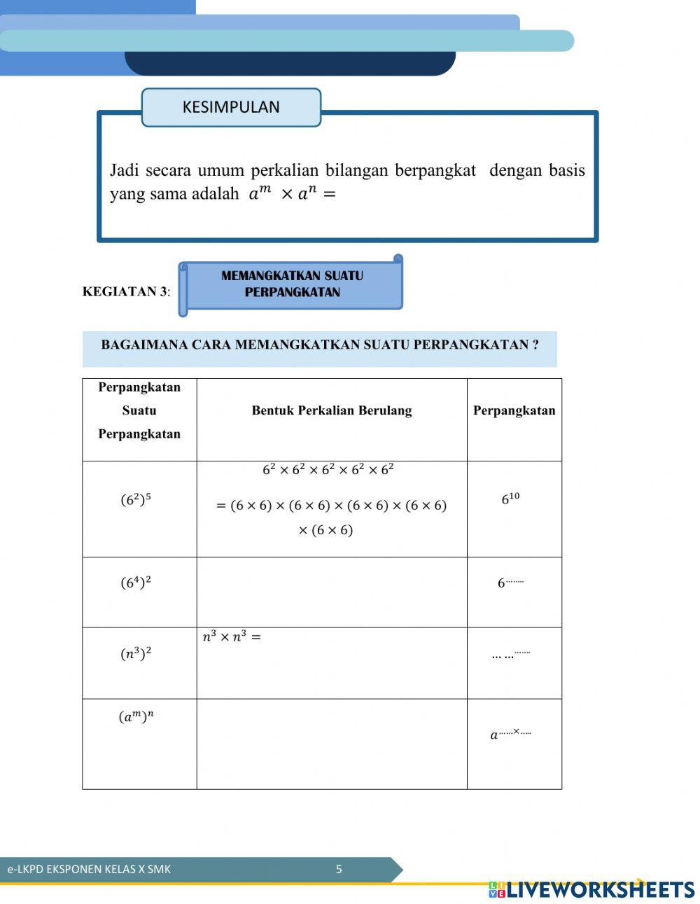 Eksponen online pdf activity | Live Worksheets