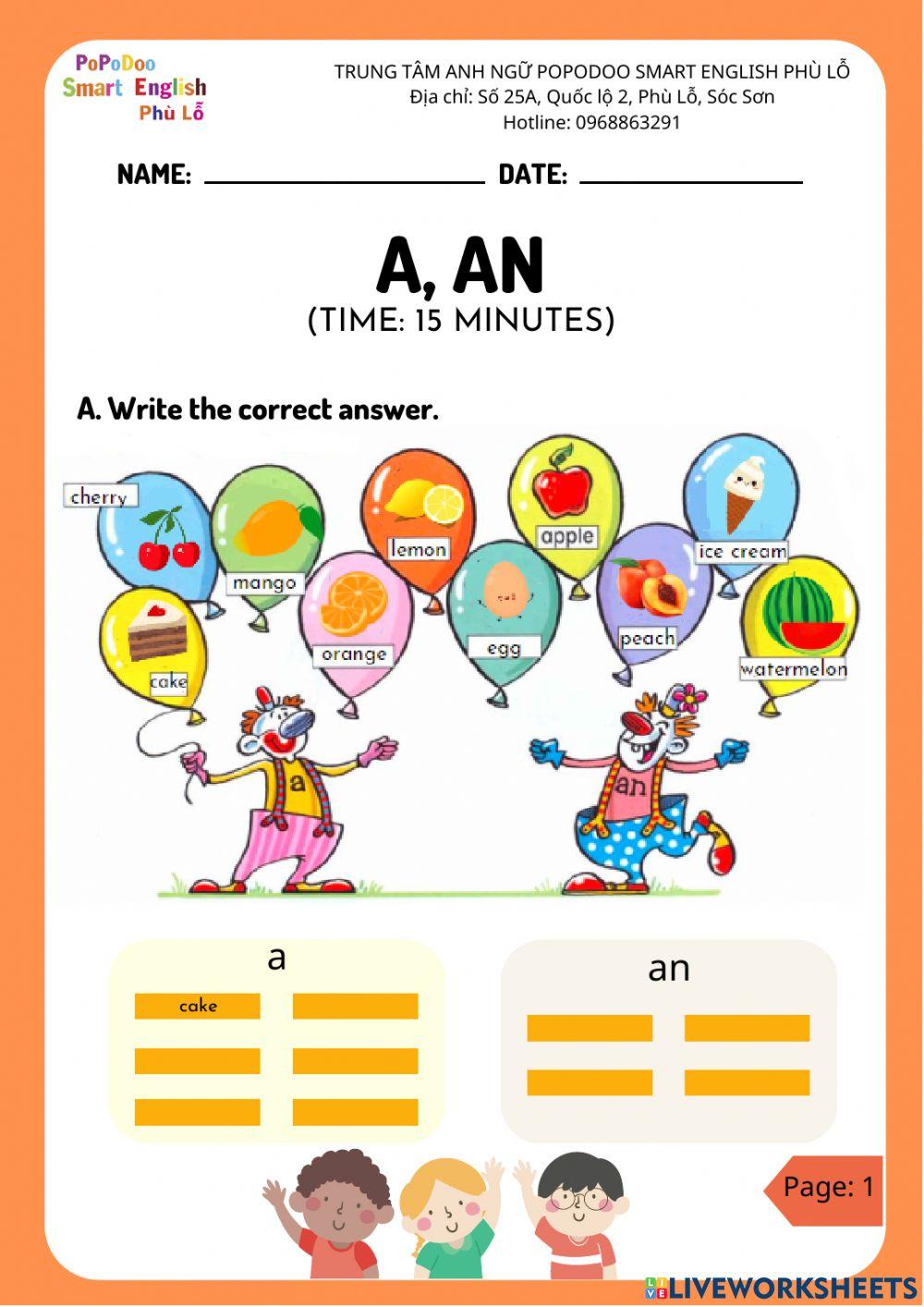 A, an 2261429 | Phuongnt129 | LiveWorksheets
