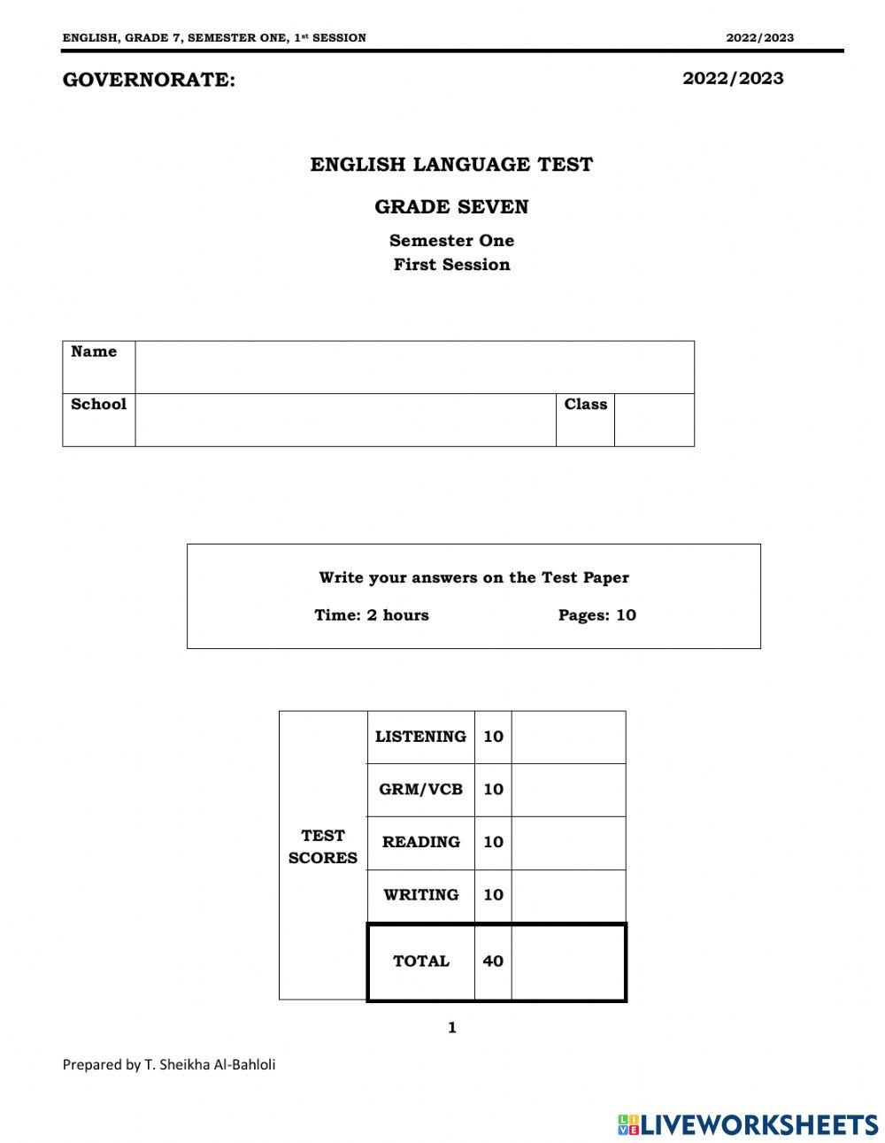 Grade 7 Final E… | Free Interactive Worksheets | 2261588