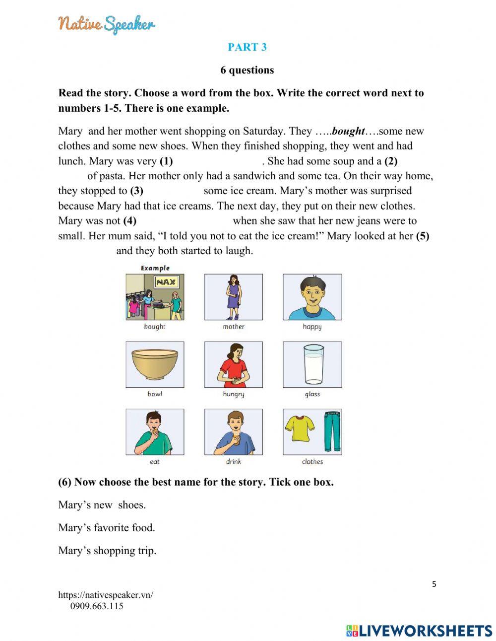 Reading writing test 3 worksheet | Live Worksheets