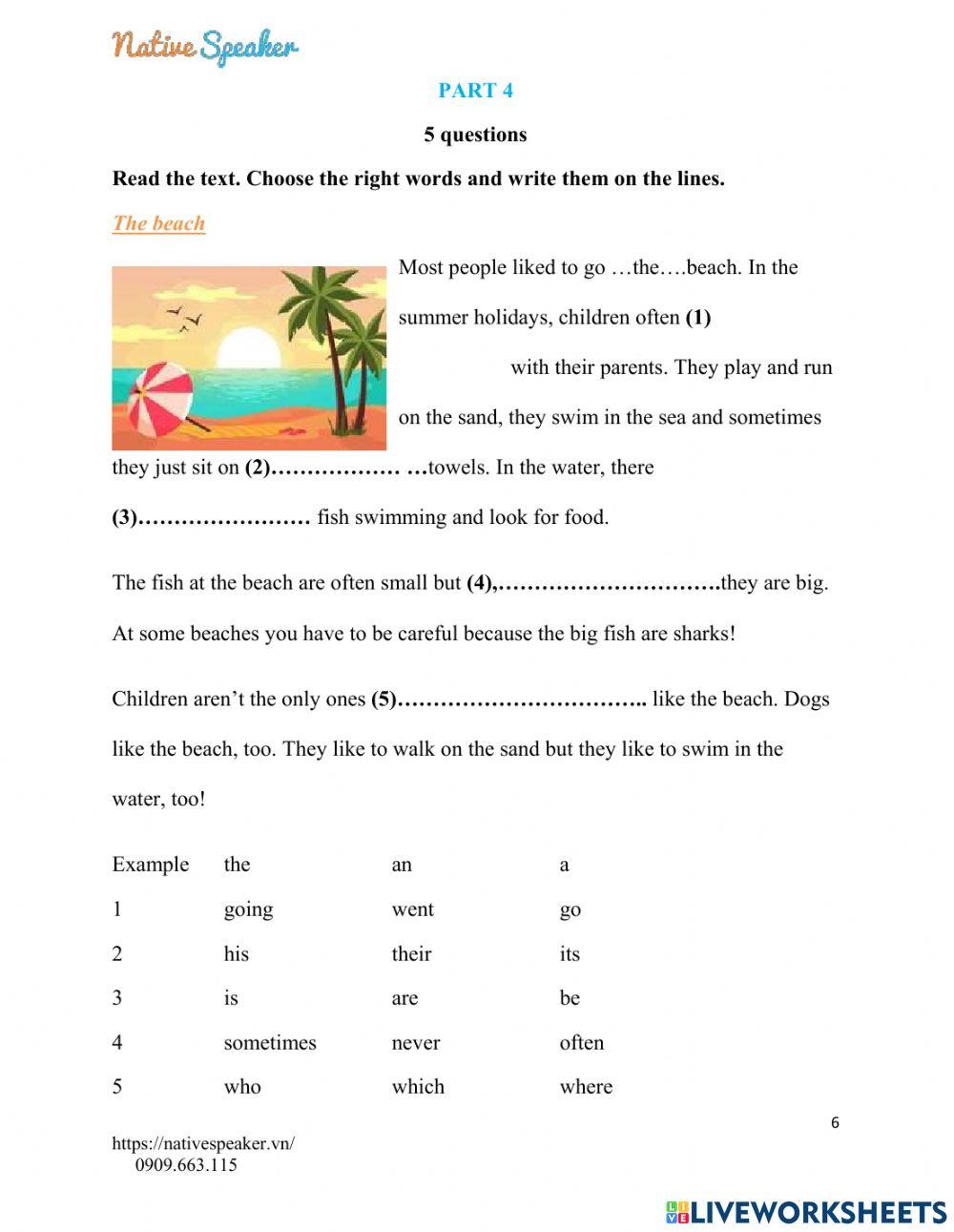 Reading writing test 3 worksheet | Live Worksheets