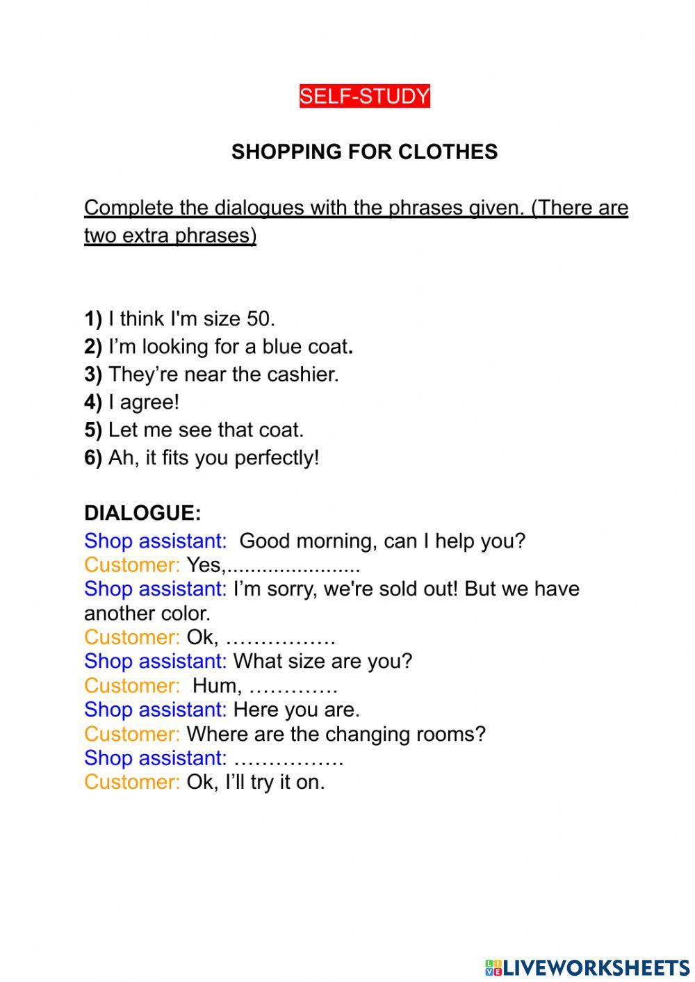 Shopping for clothes | dbmvazquez | Live Worksheets