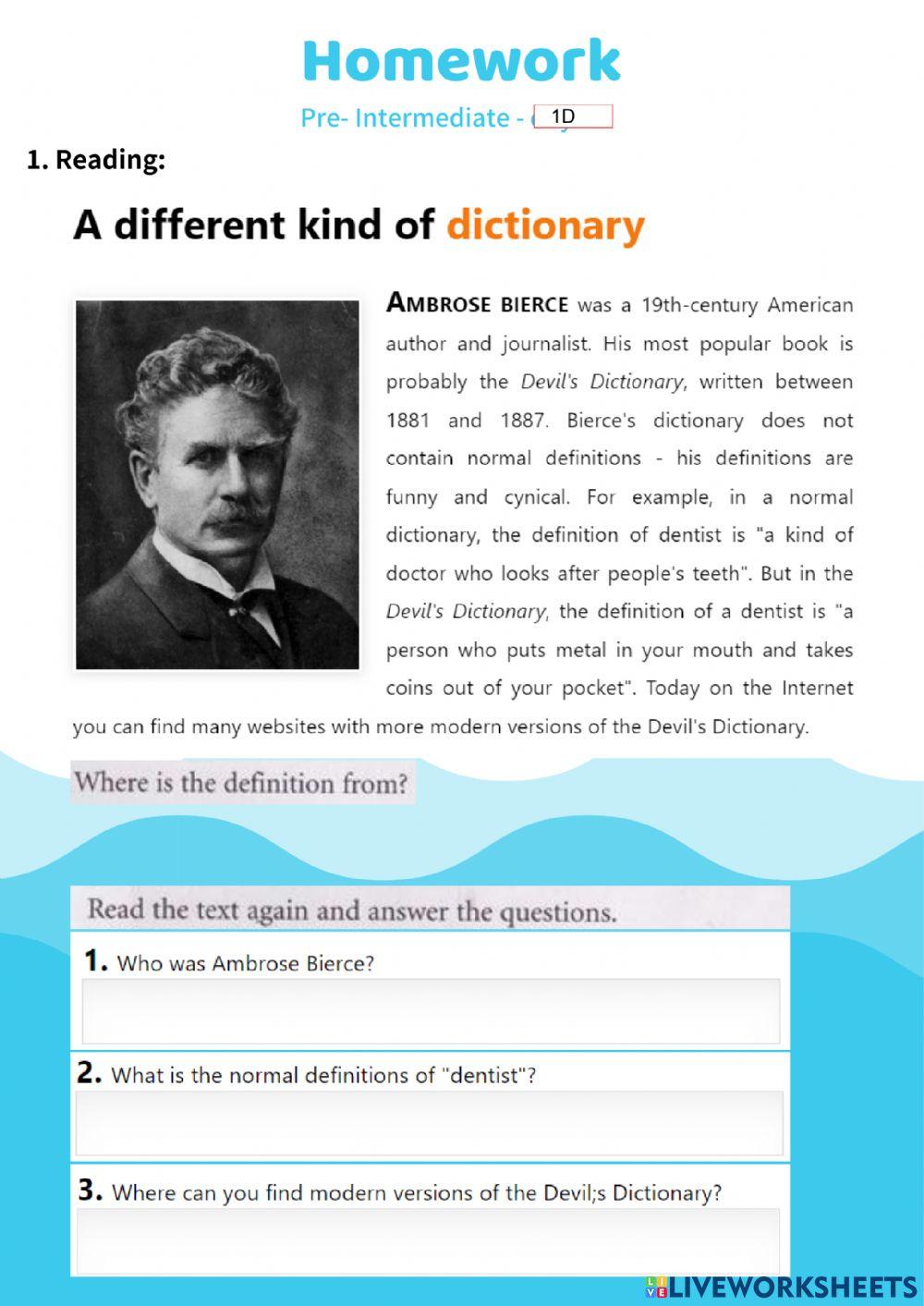 Pre-intermediate 1D worksheet | Live Worksheets