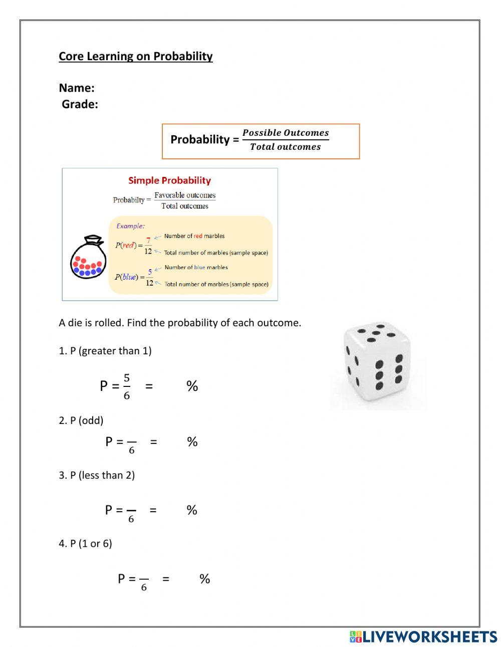 Probability online exercise for | Live Worksheets