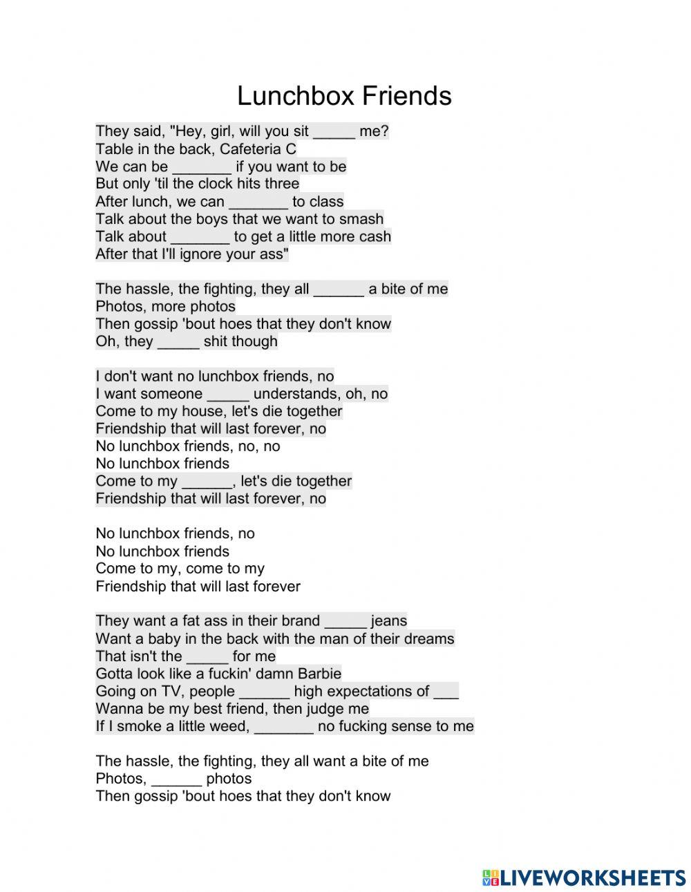 lunchbox friends online exercise for | Live Worksheets