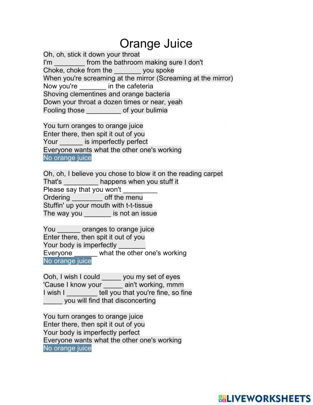 orange juice online exercise for | Live Worksheets