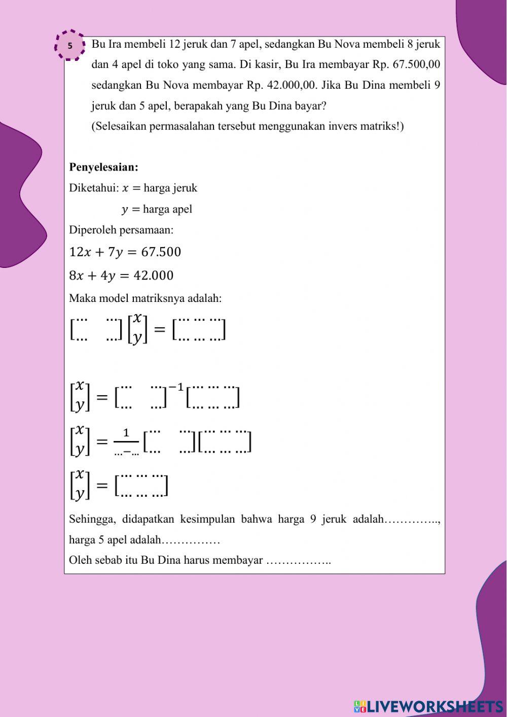LKPD Invers Mat… | Free Interactive Worksheets | 2289009