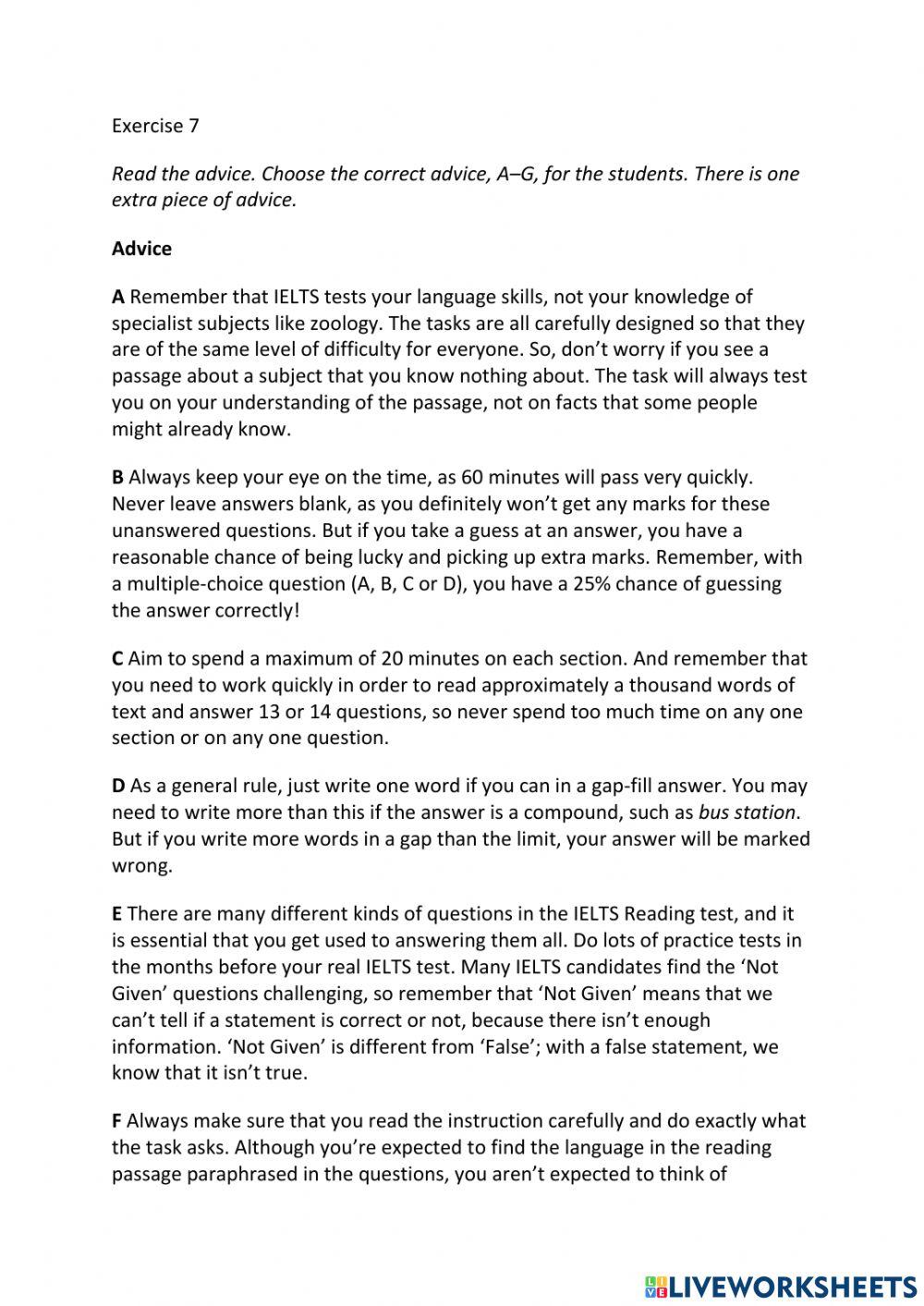 IE3, Unit 8, Reading, Exercise 7 2289085 | AngelsEnglish1