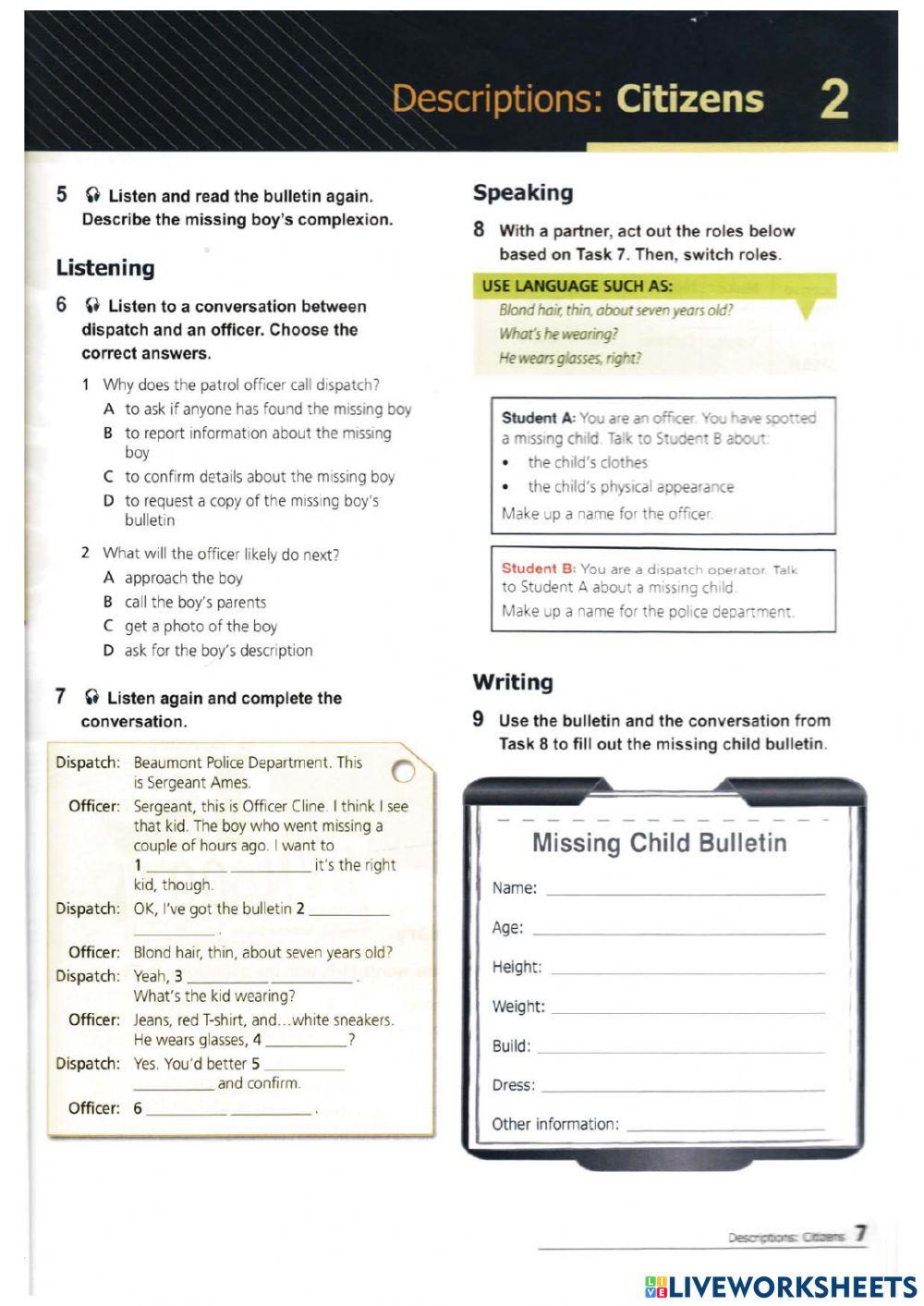 Describing Citizens worksheet | Live Worksheets