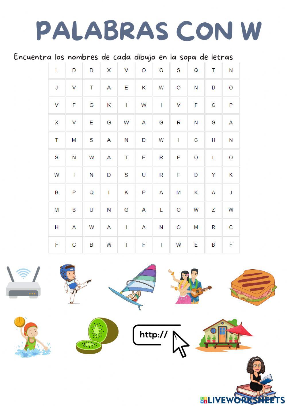 Palabras con w online worksheet | Live Worksheets