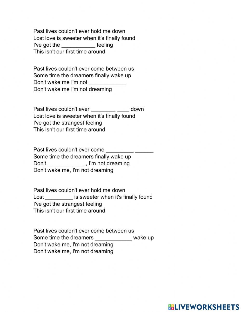 PAST LIVES SONG online exercise for | Live Worksheets